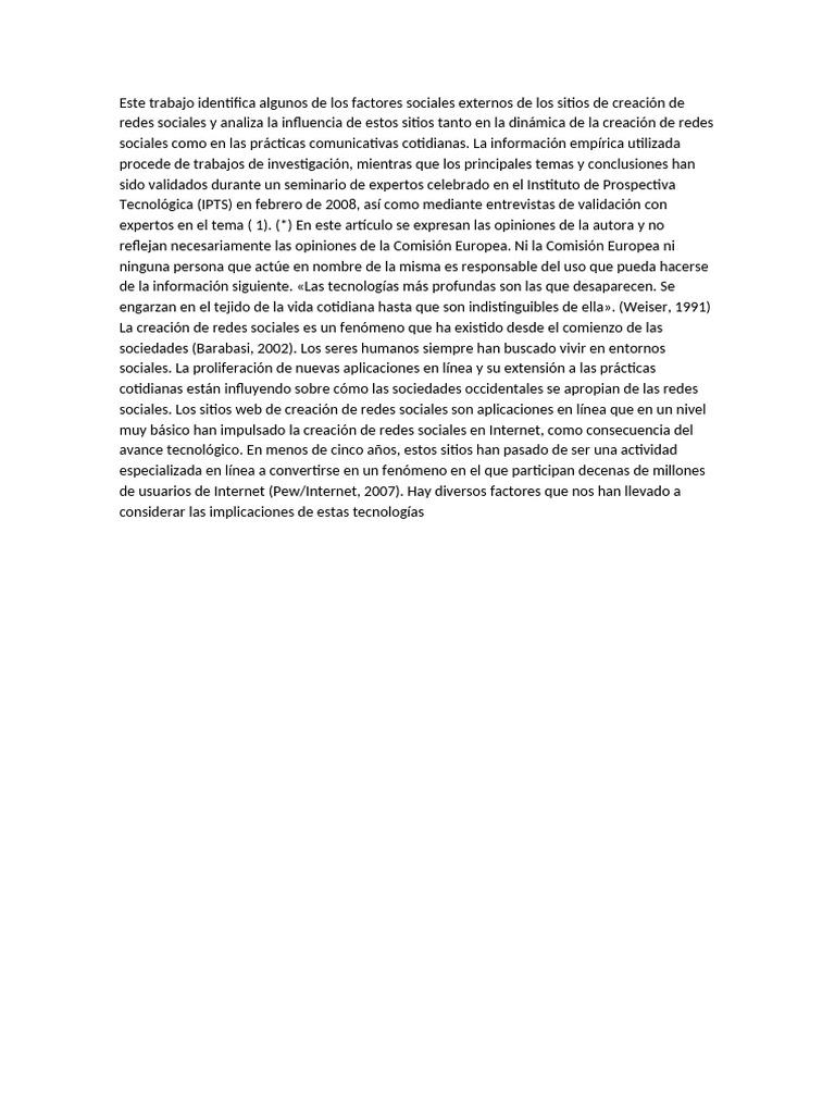 Este trabajo identifica algunos de los factores sociales externos de los sitios de creación de ...