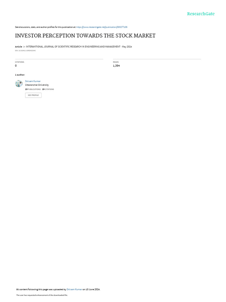 Investor Perception Towards The Stock Market | PDF | Option (Finance ...