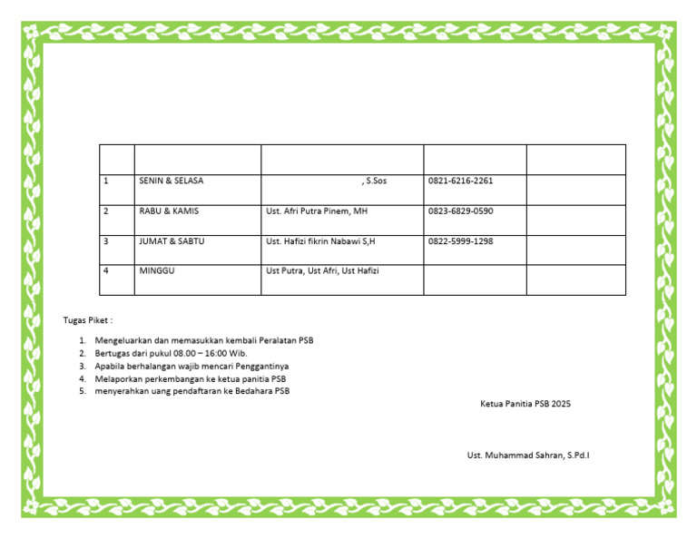 Daftar Piket PSB 2025 | PDF