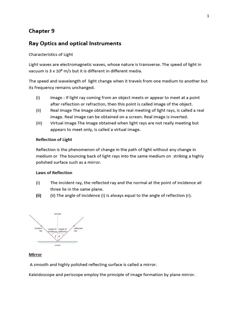 Ray Optics: Mirrors and Refraction Concepts | PDF | Reflection (Physics) | Refractive Index