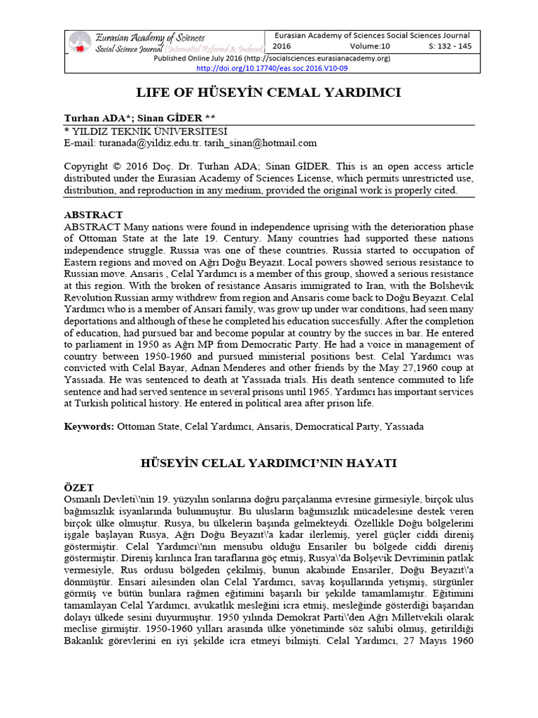 LIFE OF HÜSEYİN CEMAL YARDIMCI | PDF