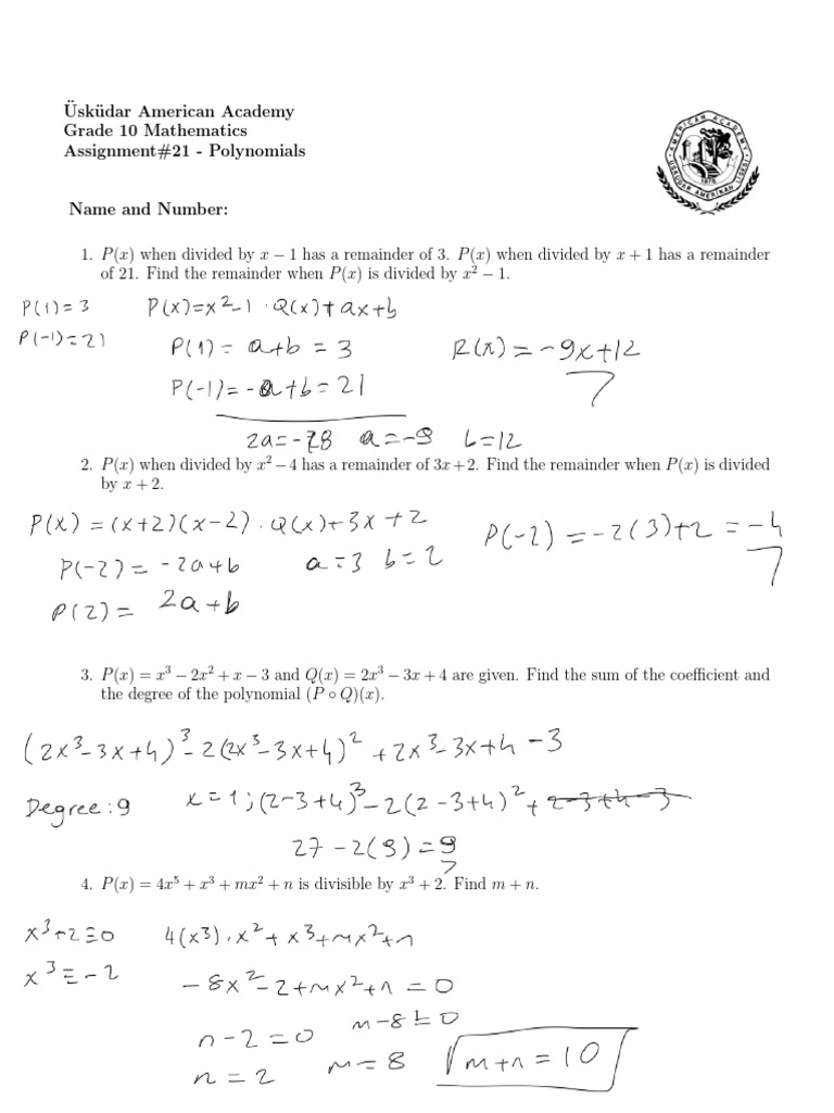 Assignment#21 Polynomials | PDF