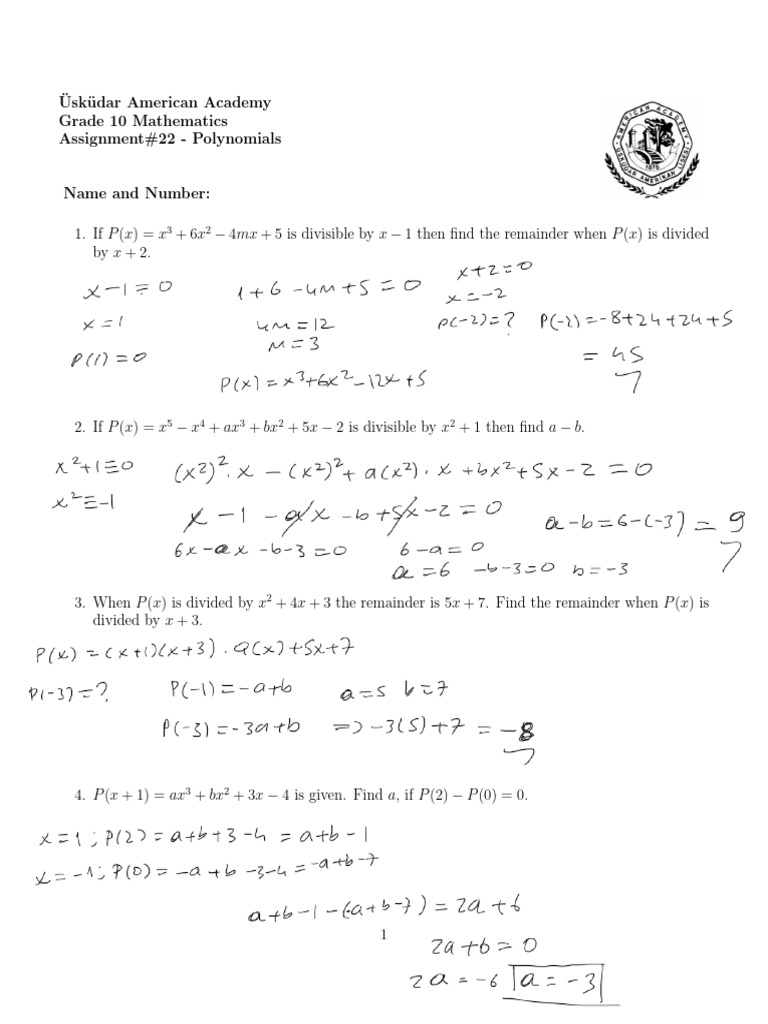 Assignment#22 Polynomials | PDF