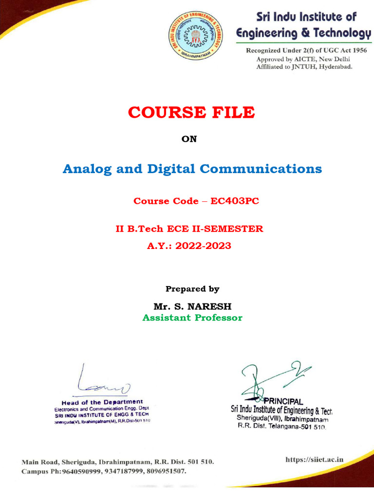 Analog and Digital Communications Course File | PDF | Frequency Modulation | Modulation