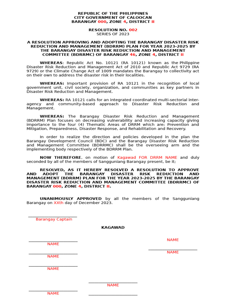 BDRRMP Multi Year Plan Template 1 1 | PDF | Disaster Risk Reduction ...