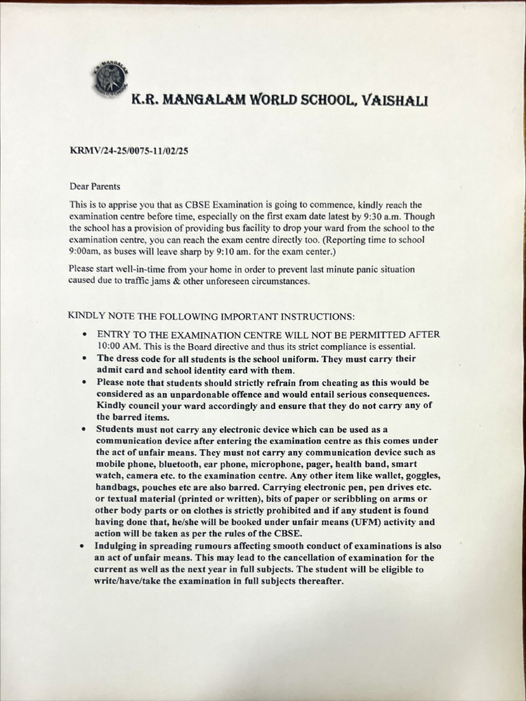 Cbse Exam Instructions | PDF