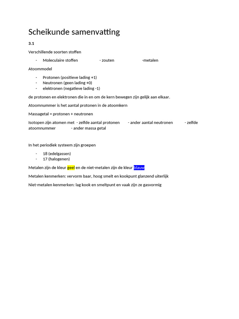 Scheikunde Samenvatting Havo 3 | PDF