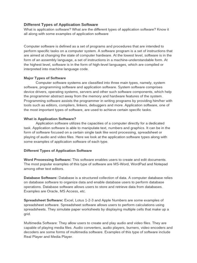 Different Types of Application Software | PDF | Application Software ...