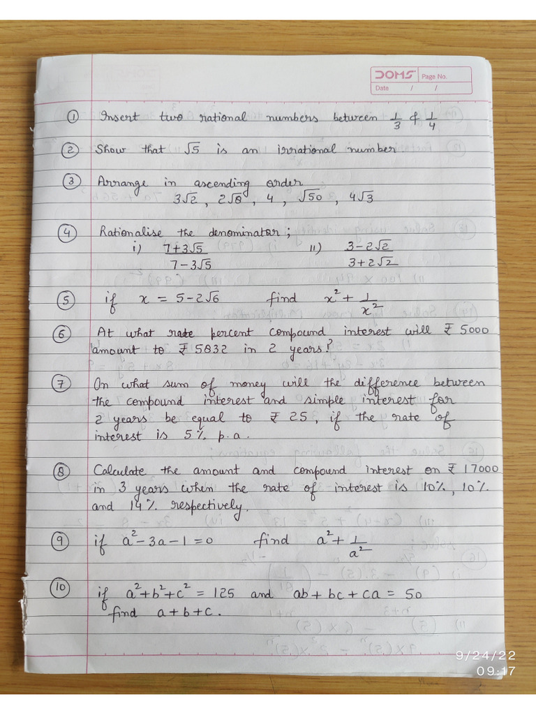 Class 9 Maths Revision Papers | PDF