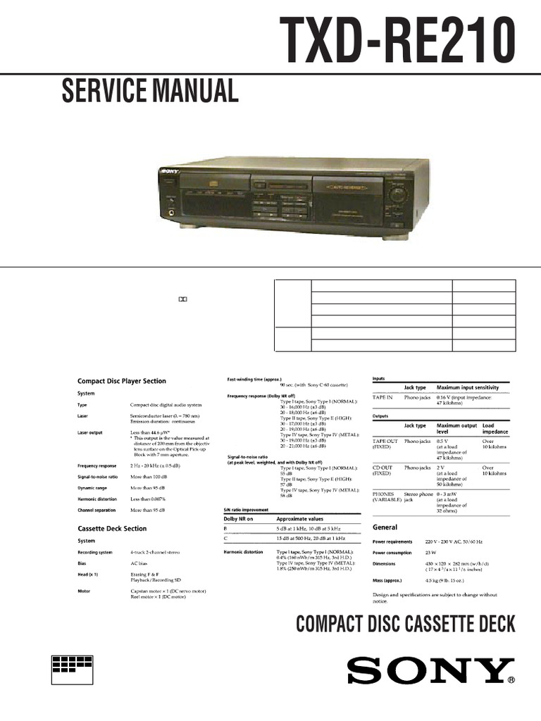 Sony TXD Re210 | PDF | Analog To Digital Converter | Laser