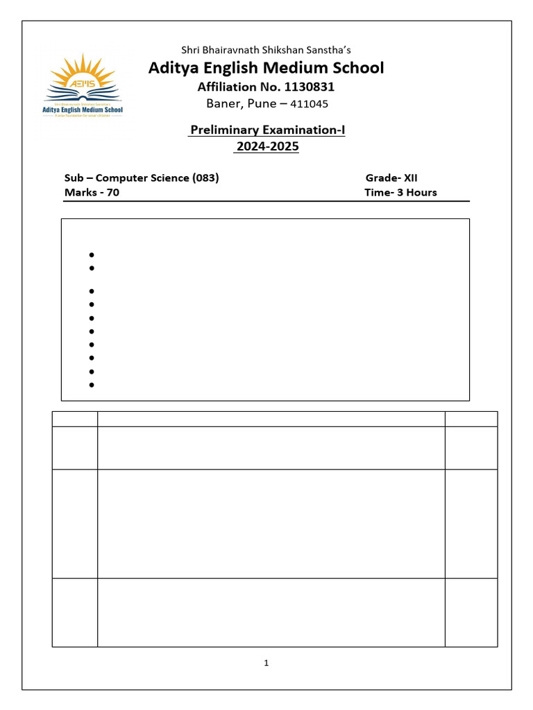 12th CS Prelim Paper 2024 Updated | PDF | Computer Network | Computer ...