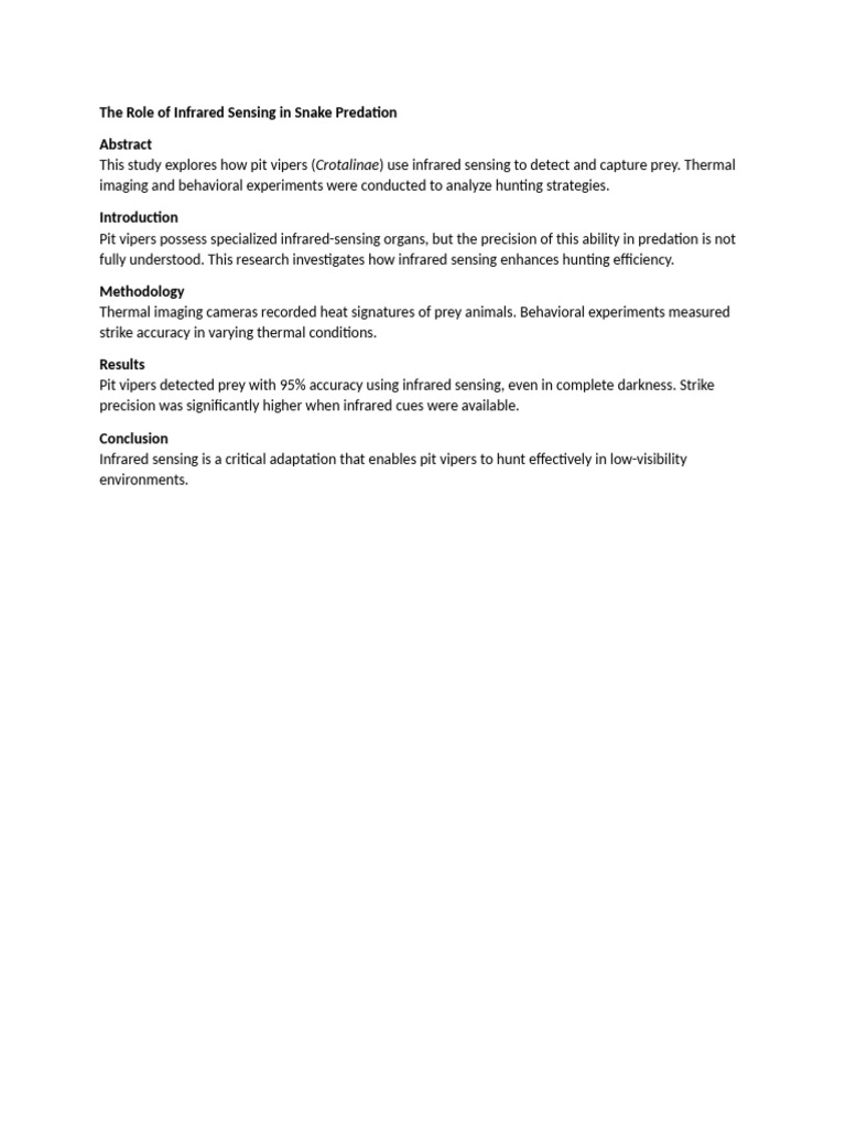 The Role of Infrared Sensing in Snake Predation | PDF