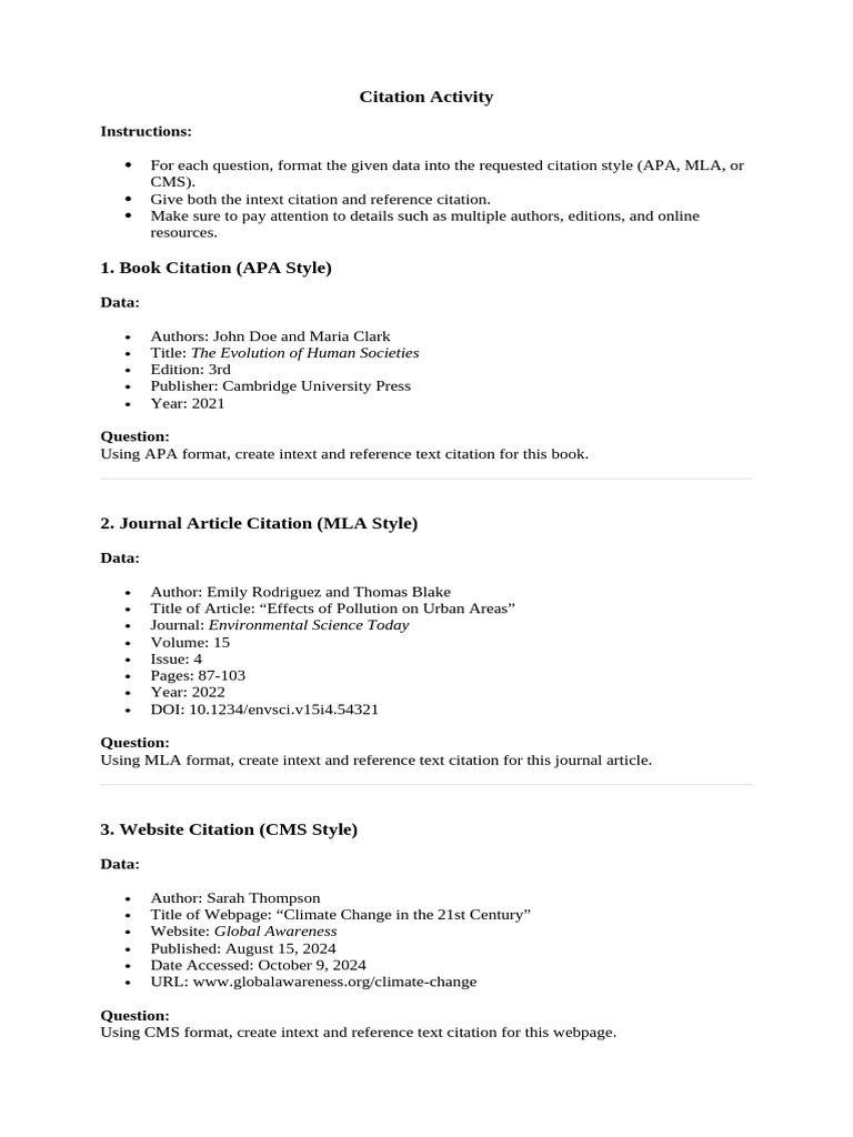 Citation-Activity | PDF | Citation | Apa Style