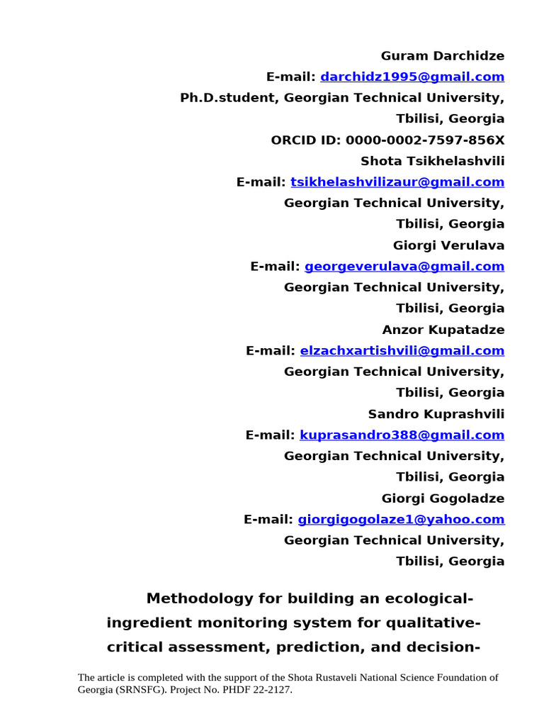 Methodology for building an ecological-ingredient monitoring system for ...