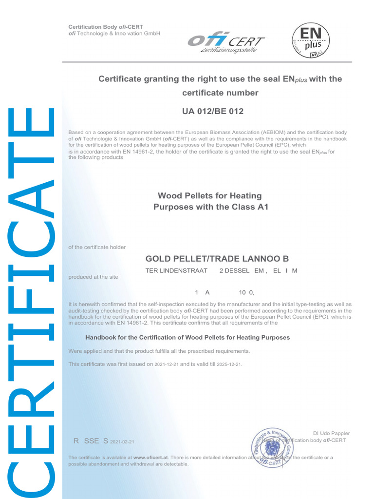 Enplus Certificate 2 | PDF | Bioenergy | Power Resources