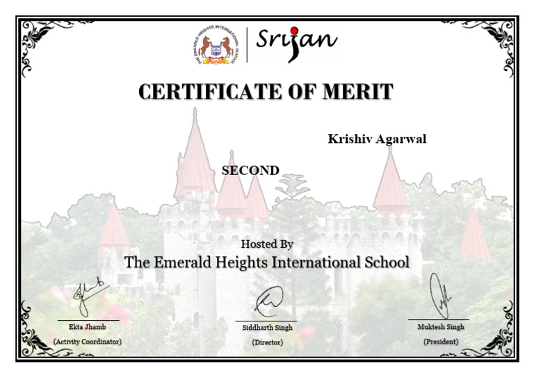Krishiv Agarwal - Srijan 2nd Position Certificate | PDF