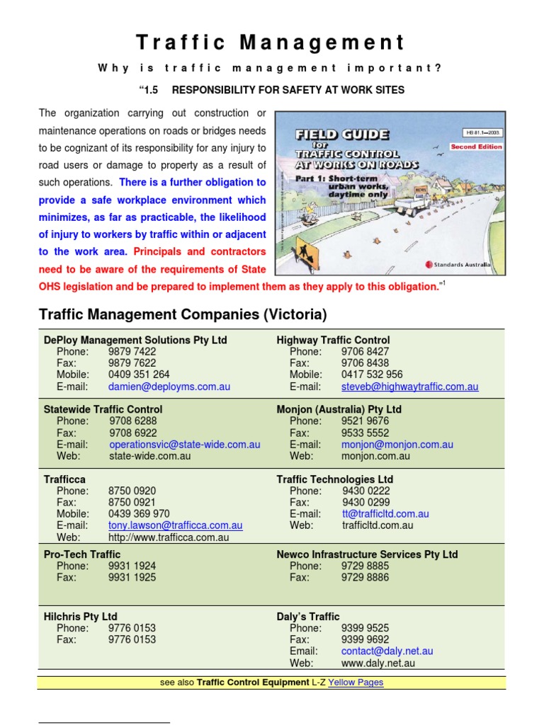 Traffic Management Companies Victoria | PDF | Fax | Road