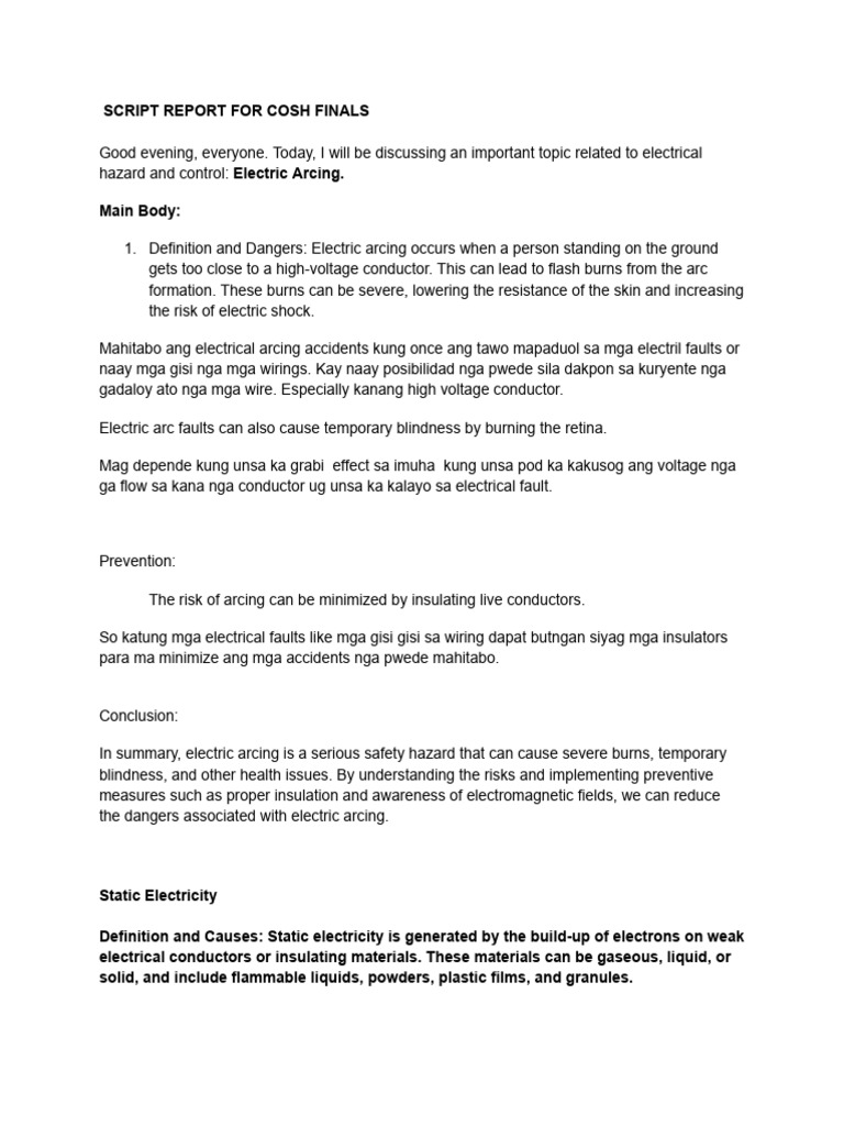 Script Report For Cosh Finals | PDF | Insulator (Electricity) | Lightning