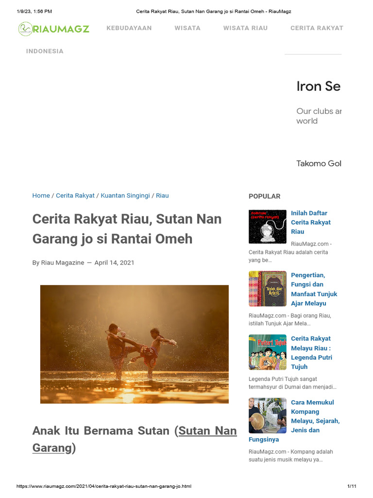 Cerita Rakyat Riau, Sutan Nan Garang Jo Si Rantai Omeh - RiauMagz | PDF