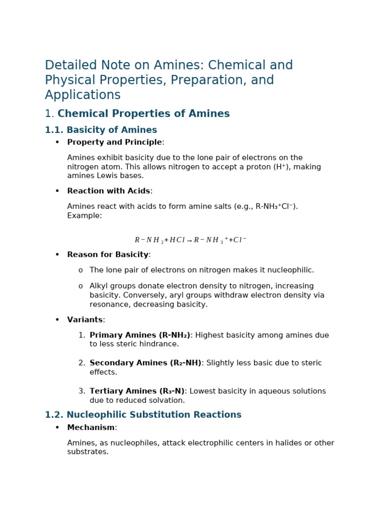 Detailed Note on Amines_ Chemical and Physical Properties, Preparation ...