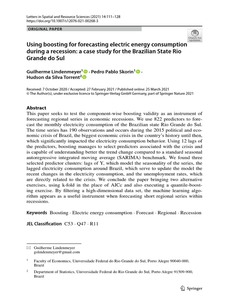 Lindenmeyer2021 Article UsingBoostingForForecastingEle | PDF | Forecasting | Linear Regression