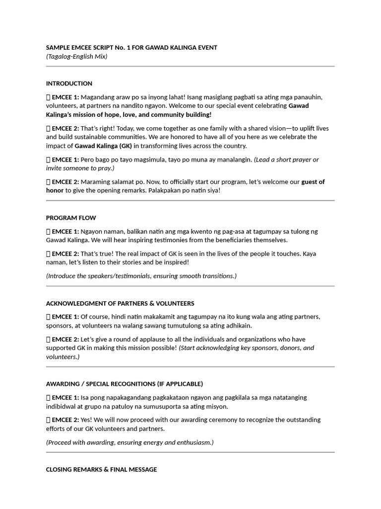 Sample Emcee Script No 1 | PDF | Ceremonies | Rituals