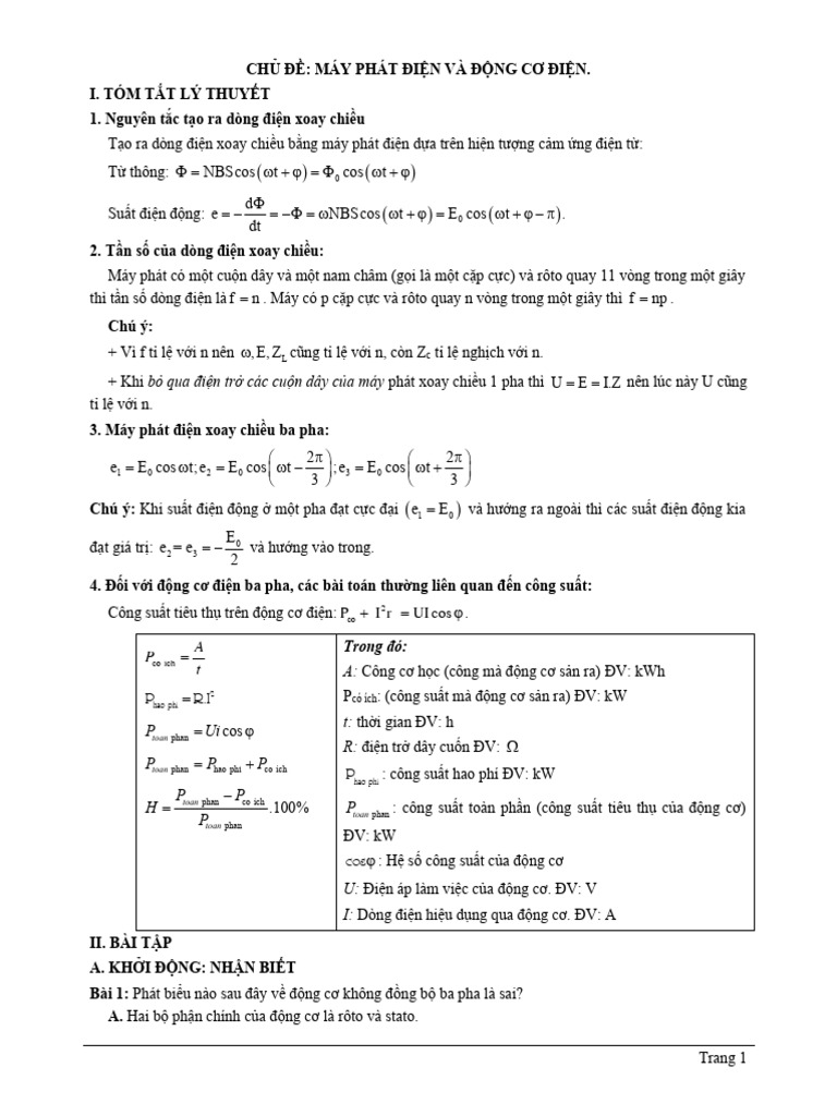 Phuong Phap Hoc Nhanh Vat Ly THPT Chu de May Phat Dien Va Dong Co Dien | PDF