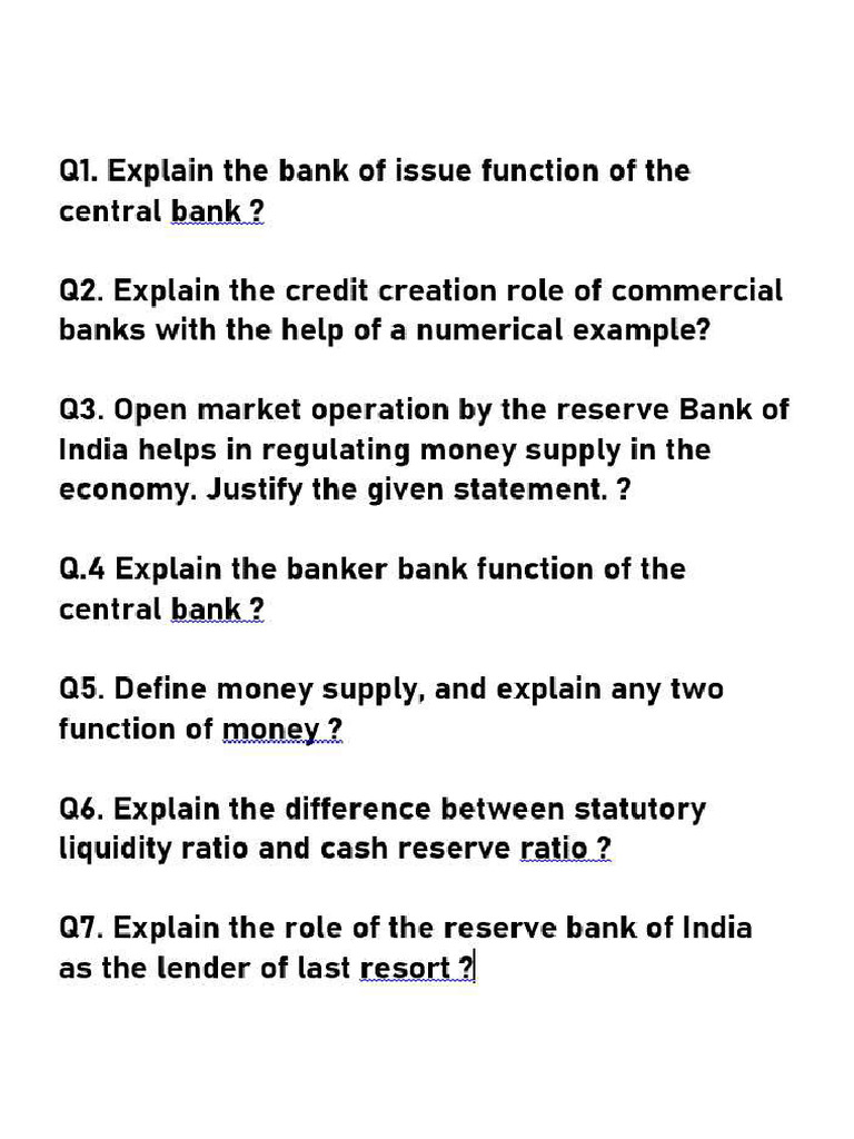 Money & Banking Imp Question | PDF