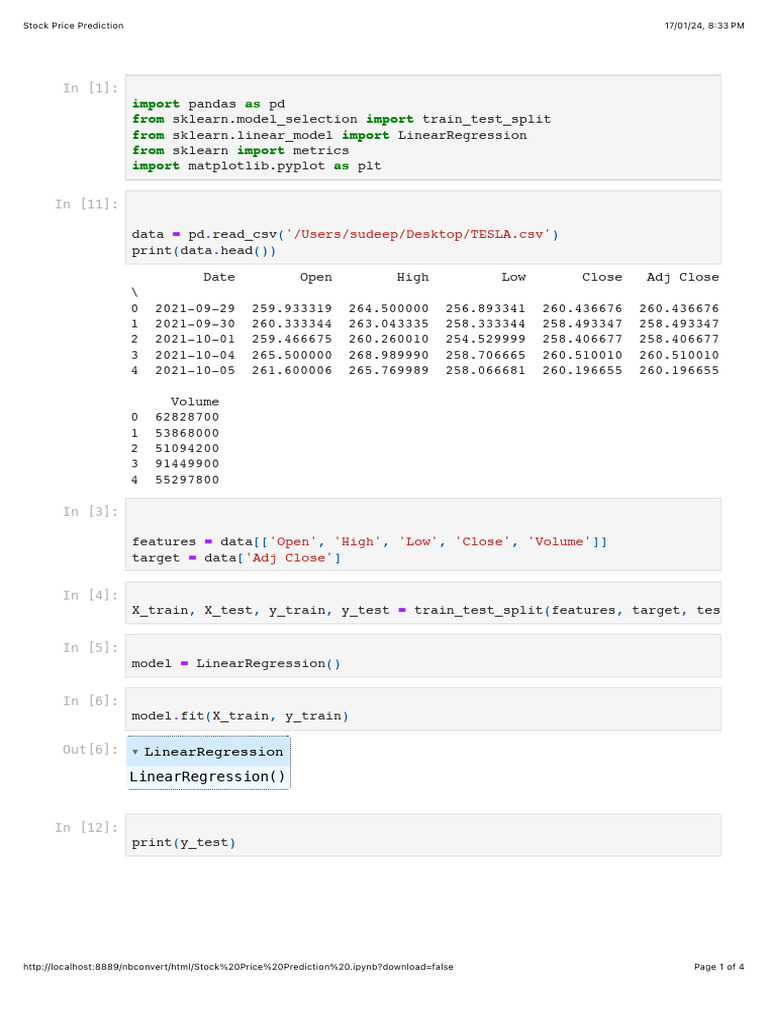 Tesla Stock Price Prediction Analysis | PDF | Mean Squared Error ...