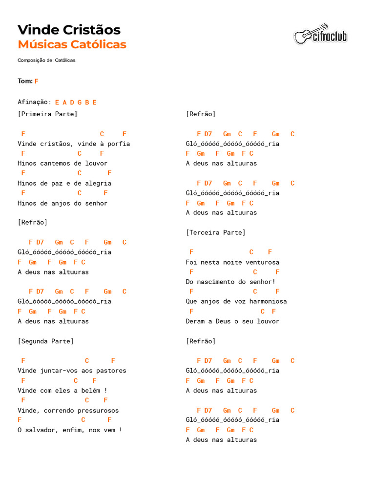 Hino Católico: Vinde Cristãos | PDF