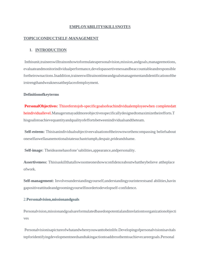 Employability Skills Notes (1) - 1 | PDF | Behavioural Sciences ...