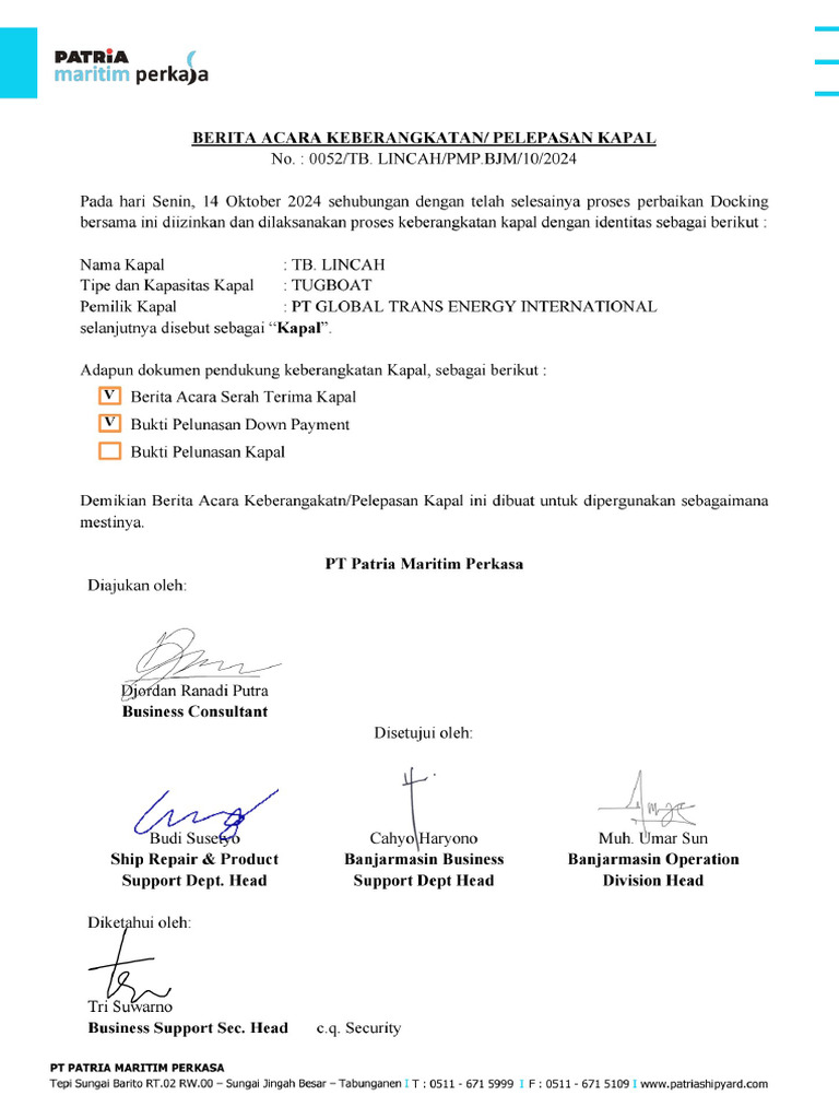 Form BA Rilis Kapal TB. LINCAH - Signed | PDF