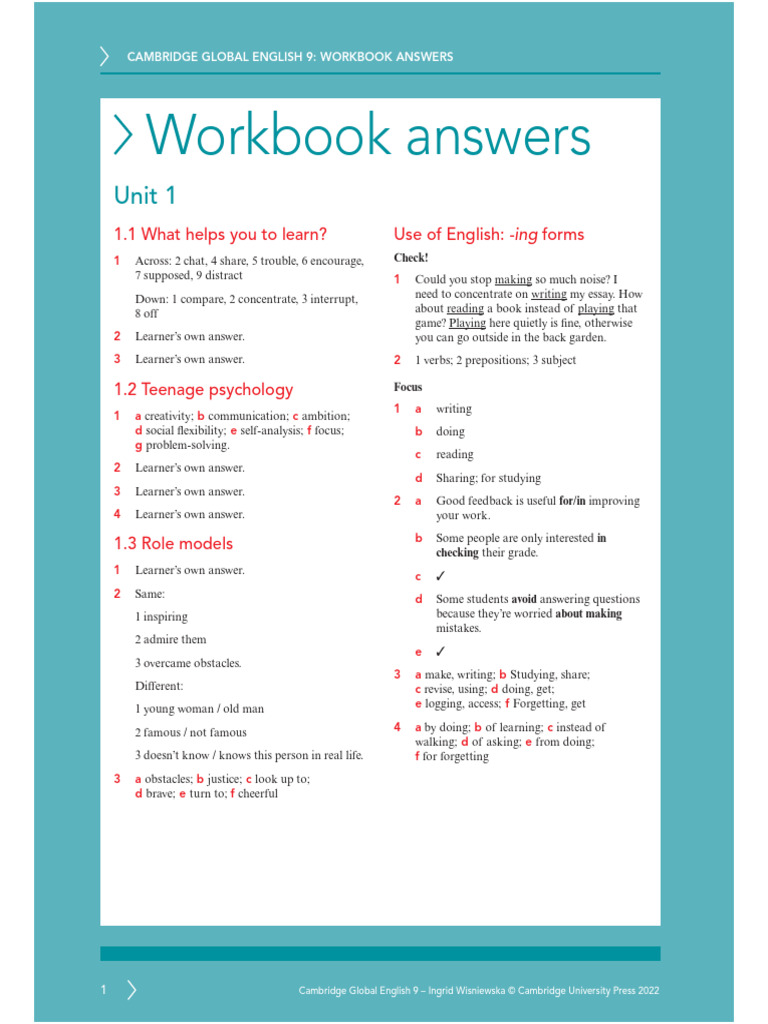 Cambridge Global English 9 Answers | PDF | Verb | Syntax