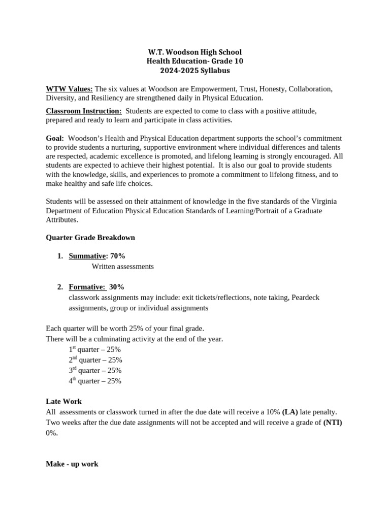 Health Class Syllabus Overview | PDF | Physical Education | Behavior