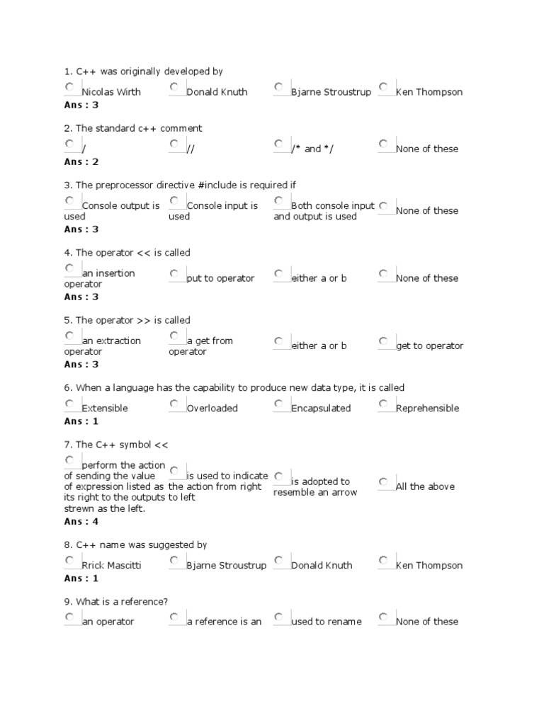 Objective Questions Pdf C Pointer Computer Programming