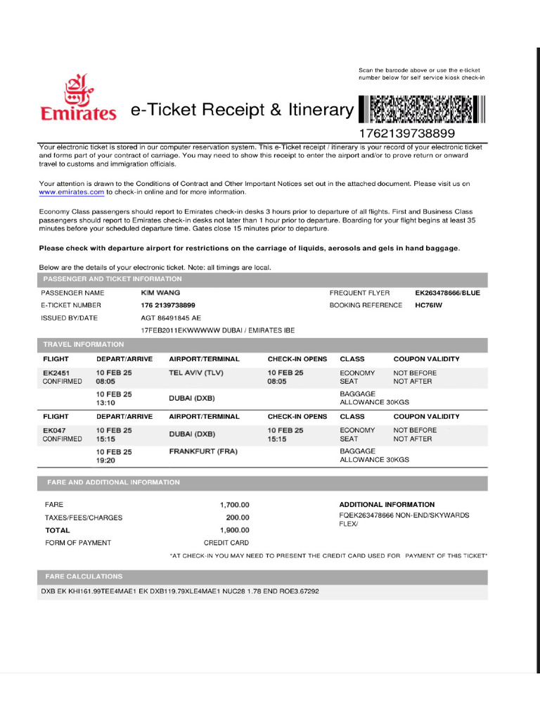 Emirates Flight Ticket Confirmed | PDF