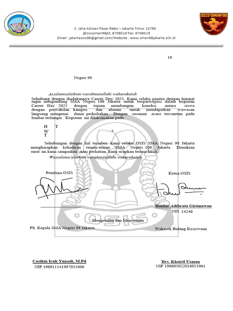 Undangan Career Day 2025 SMAN 98 | PDF