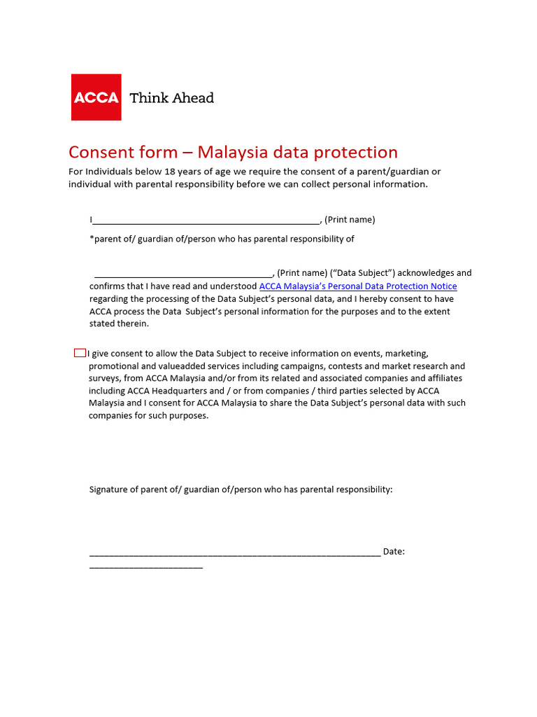 Consent Form - ACCA - Below 18 Years Old | PDF