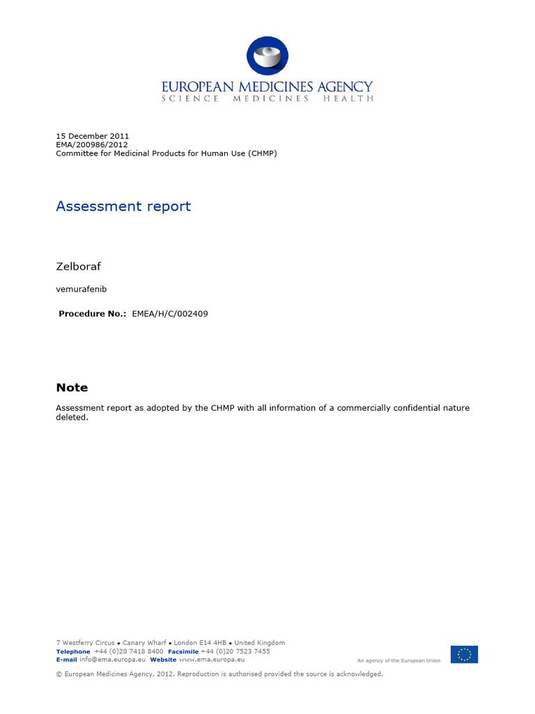 Zelboraf EPAR Report | PDF | Melanoma | Medicine