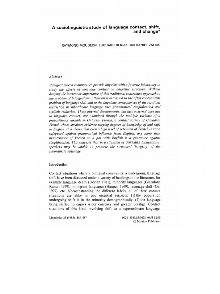 A Sociolinguistic Study of Language Contact, Shift | PDF | French Language | Linguistics