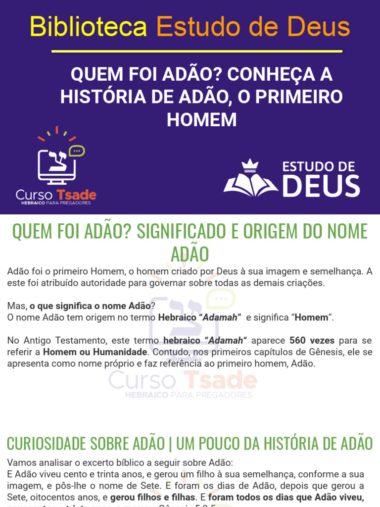 Quem Foi Adão - Conheça A História de Adão, o Primeiro Homem | PDF ...