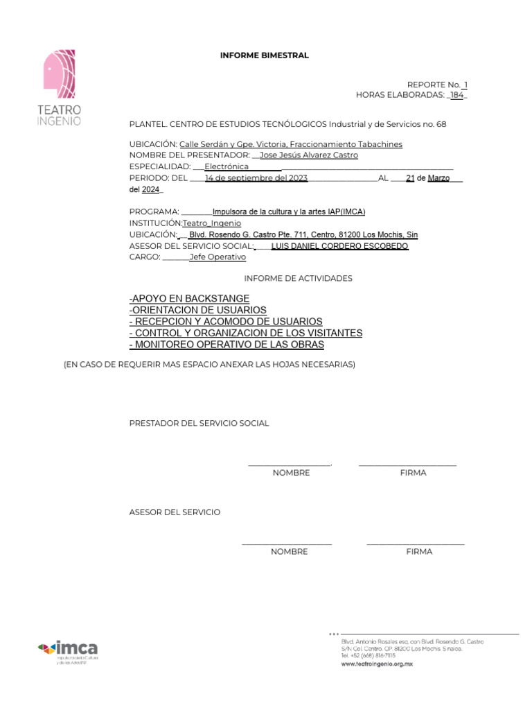 Informe Bimestral de Actividades | PDF