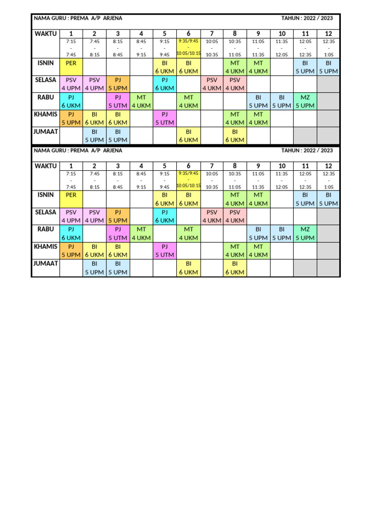 Jadual Waktu Own - 3 Rehat | PDF