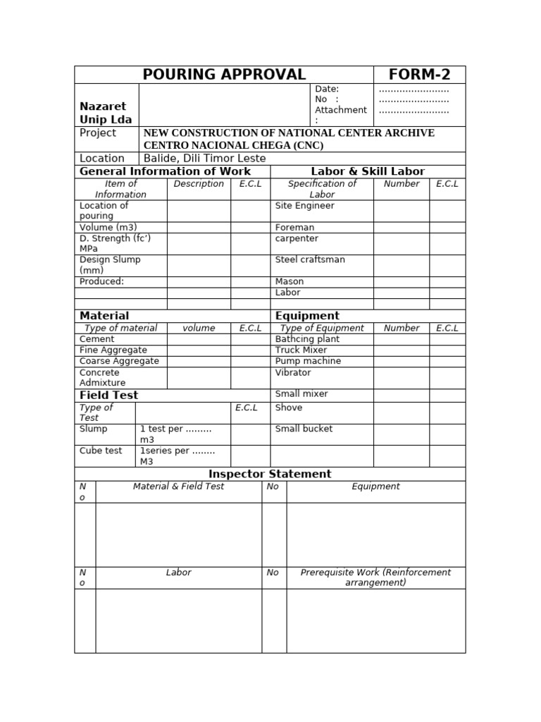 Form 2 Pouring Approval | PDF