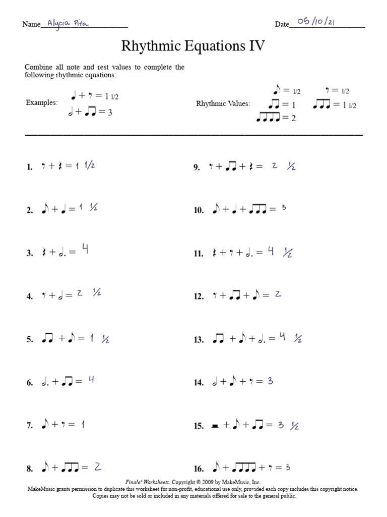 2103 Rhythm Equations IV - Mus | PDF