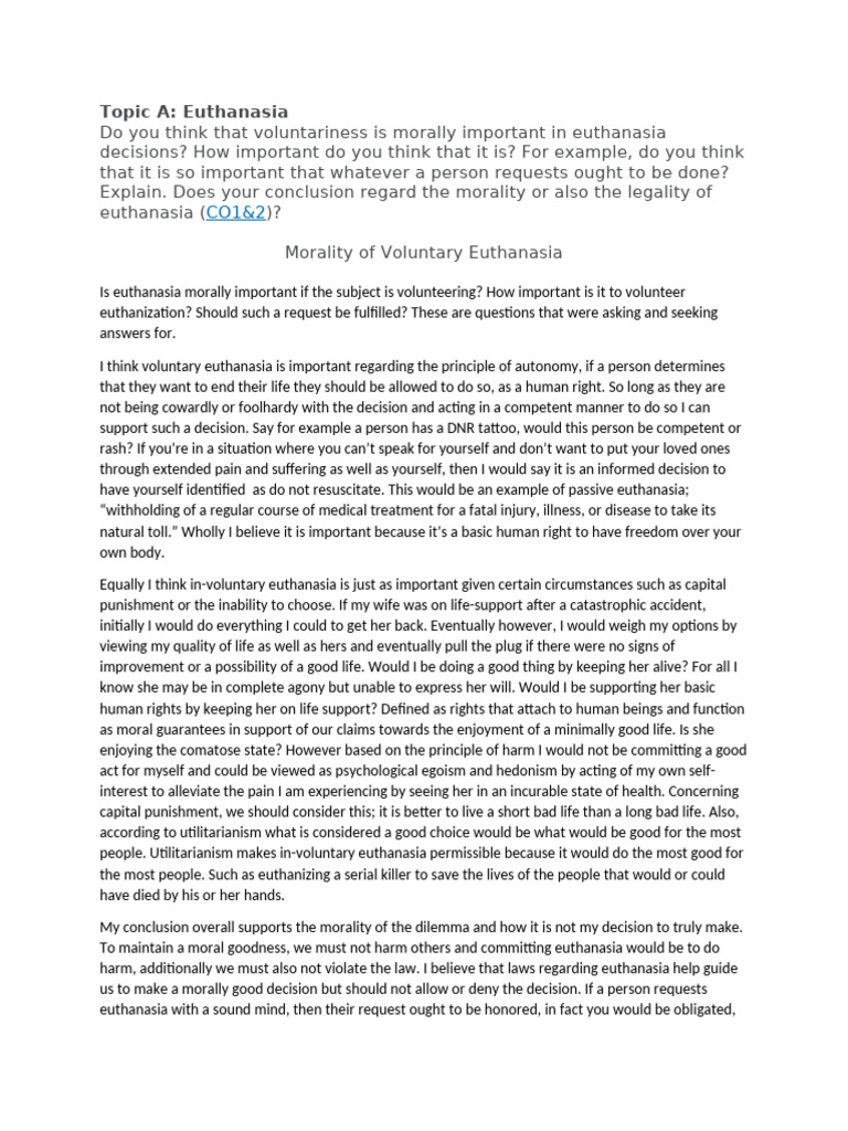Moralaity of Voluntary Euthanasia | PDF | Utilitarianism | Applied Philosophy