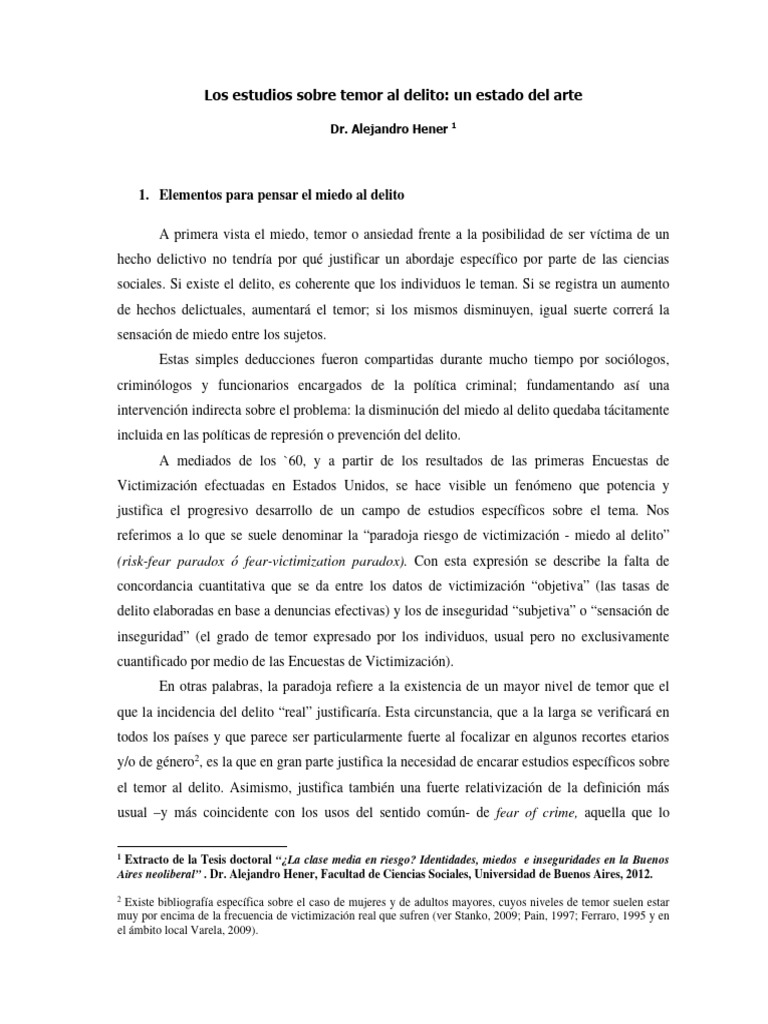 Los Estudios Sobre Temor Al Delito - Hener | PDF | Temor | Victimologia