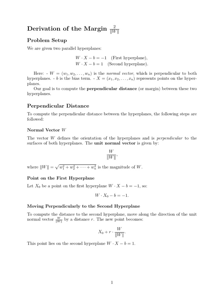 SVM Hyperplane Margin Calculation | PDF | Euclidean Vector | Support Vector Machine