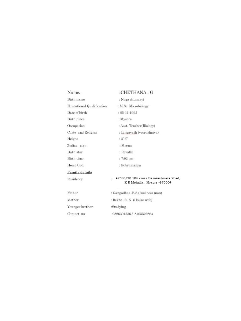 Chethana Bio Data | PDF
