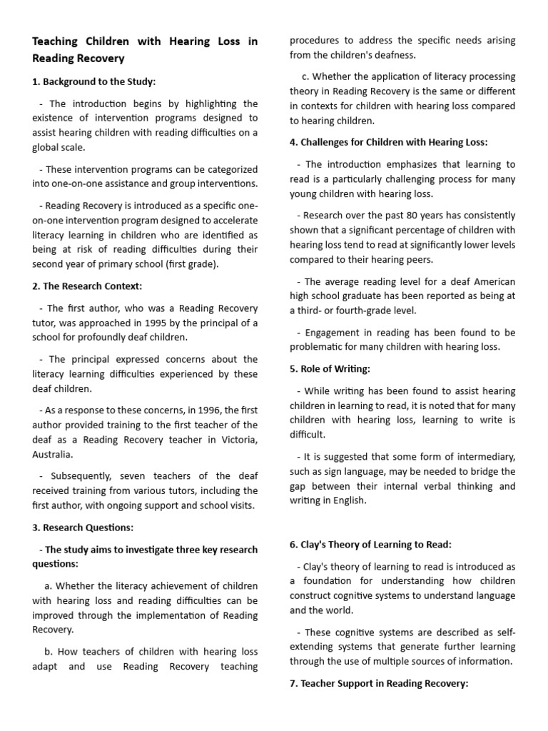 Teaching Children With Hearing Loss in Reading Recovery | PDF ...